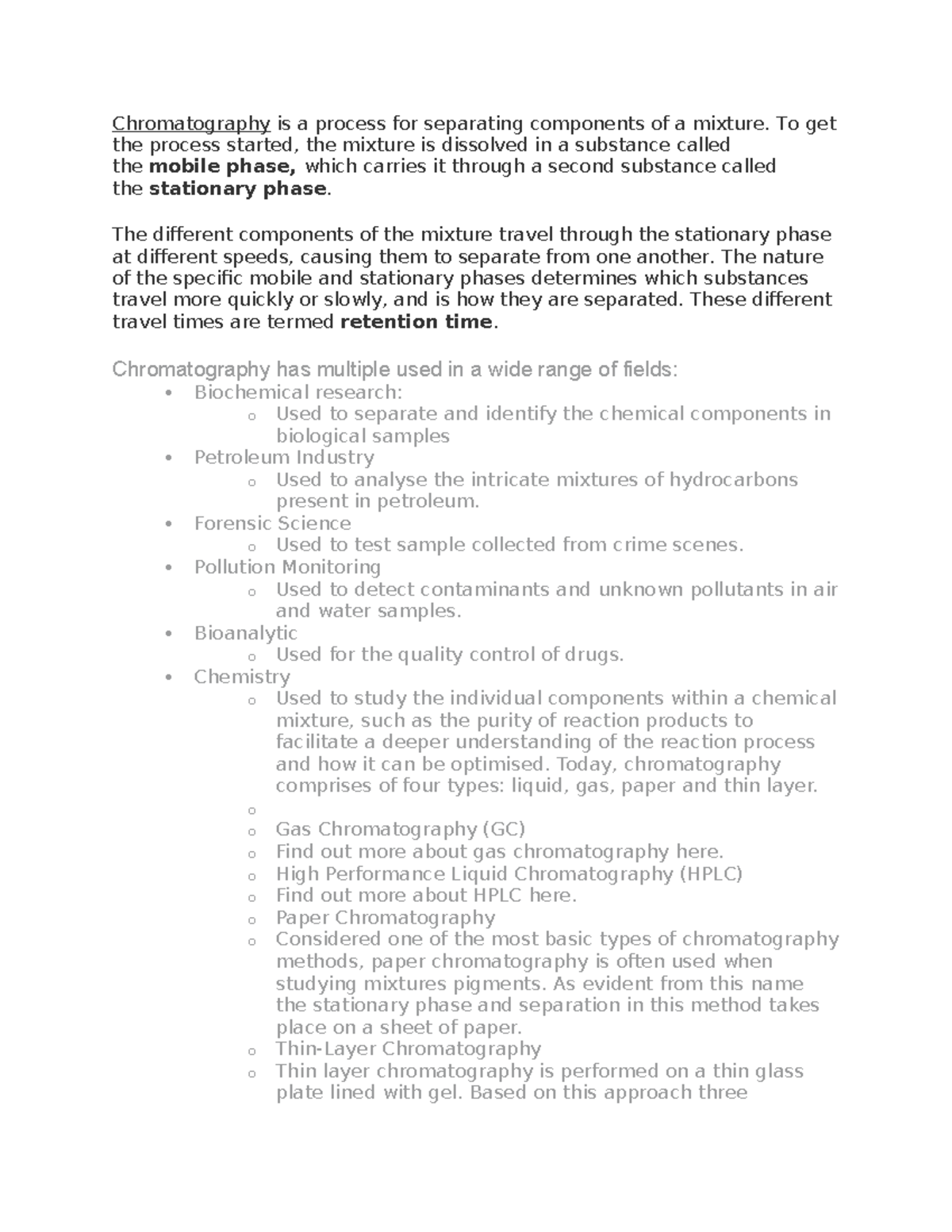 Chromatography lab22 - Lab report - Chromatography is a process for ...