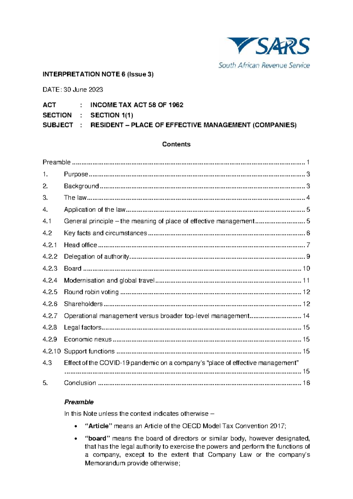 Interpretation note 6 (issue 3) 2023 Place of effective management ...
