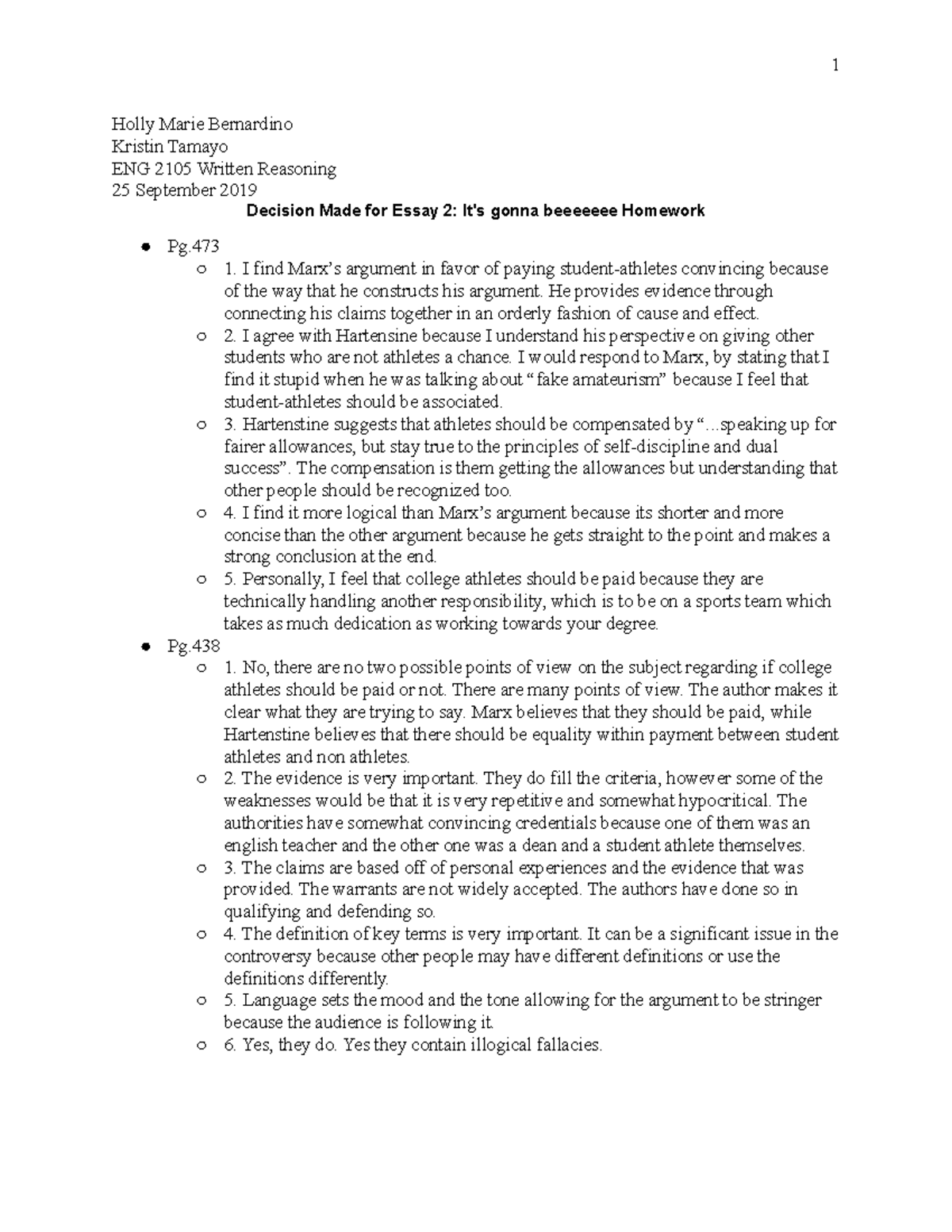 Point of View Analysis Reading Discussion Questions - 1 Holly Marie ...