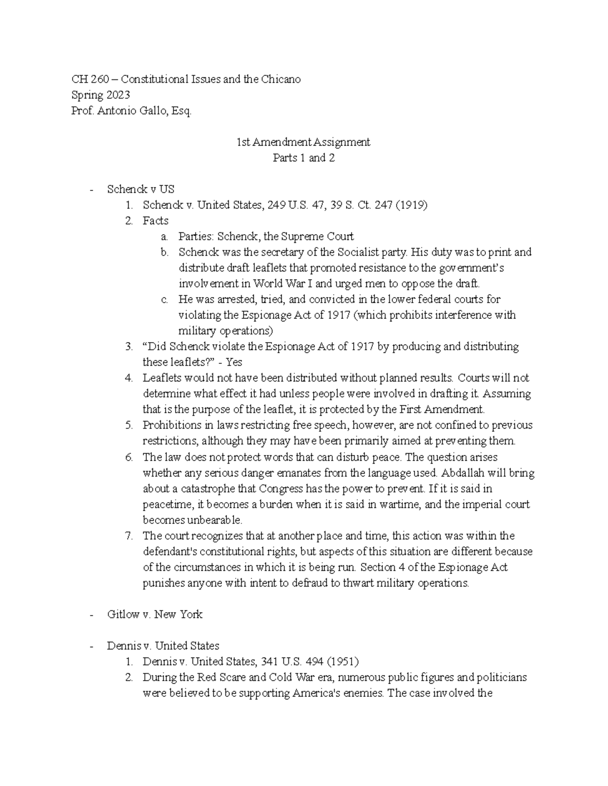 CHS 260 1st Amendment Part 1 and 2 - CH 260 – Constitutional Issues and ...