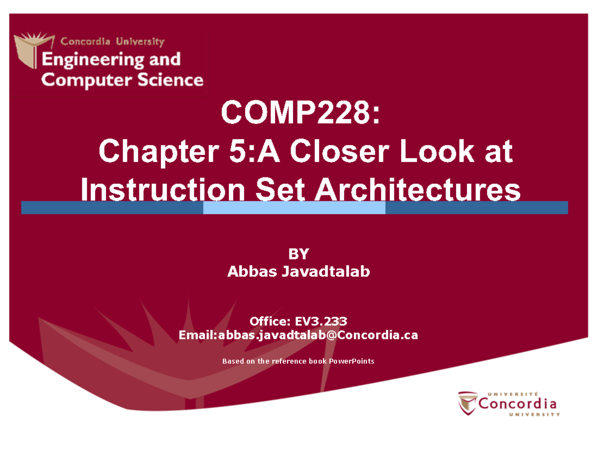 Week8 9 Instruction Set Arch - COMP228: Chapter 5:A Closer Look at ...