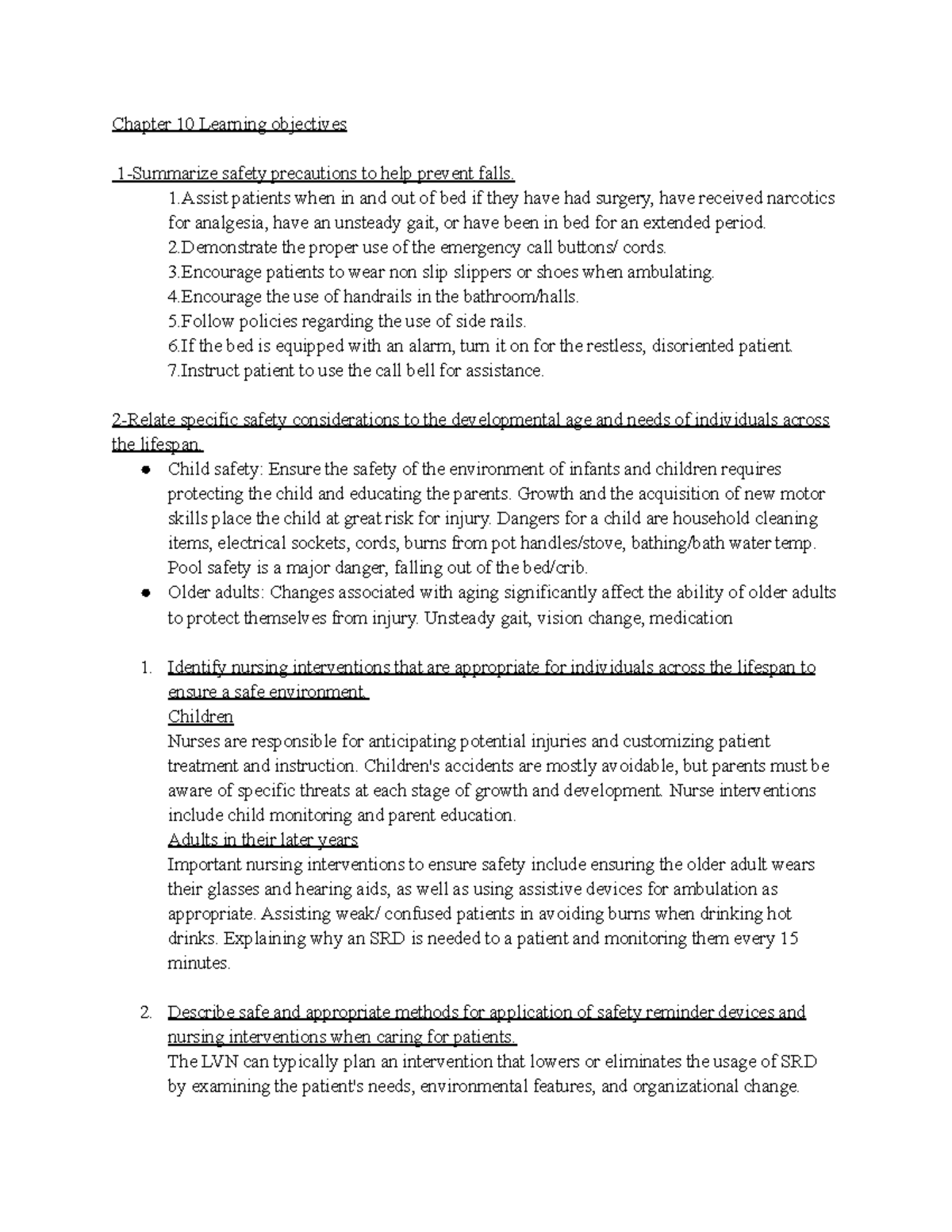Learning objectives - summary notes - Chapter 10 Learning objectives 1 ...