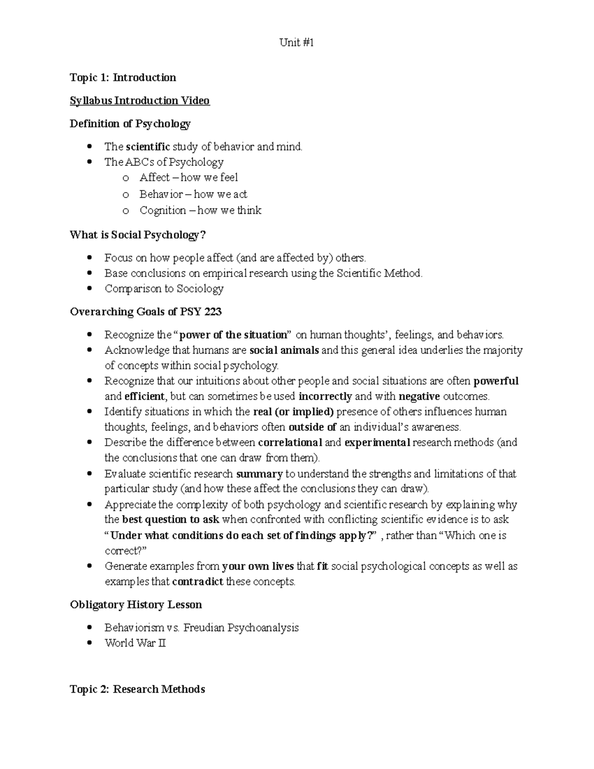 Unit 1 - Notes are from videos that the professor had us watch. - Topic ...