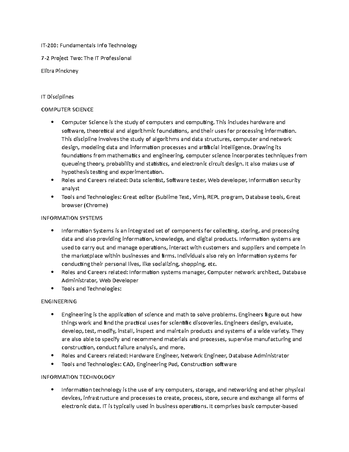 IT200 Project 2ITProfessional - IT-200: Fundamentals Info Technology 7 ...