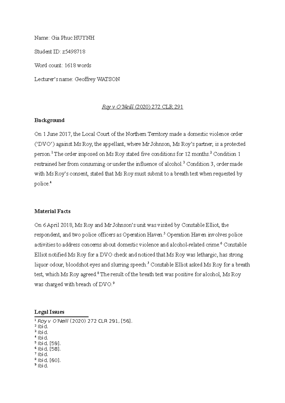 Case Note Extended - Name: Gia Phuc HUYNH Student ID: z Word count ...