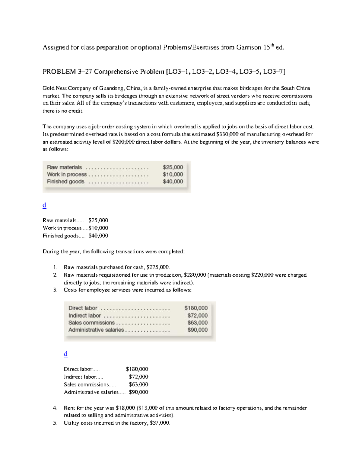 Garrison 15th ed. Assigned Problems-1 - Assigned for class preparation ...