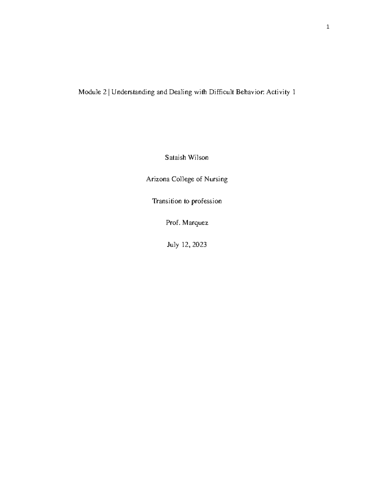 Module 2 transition to the profession - 1 Module 2 | Understanding and ...