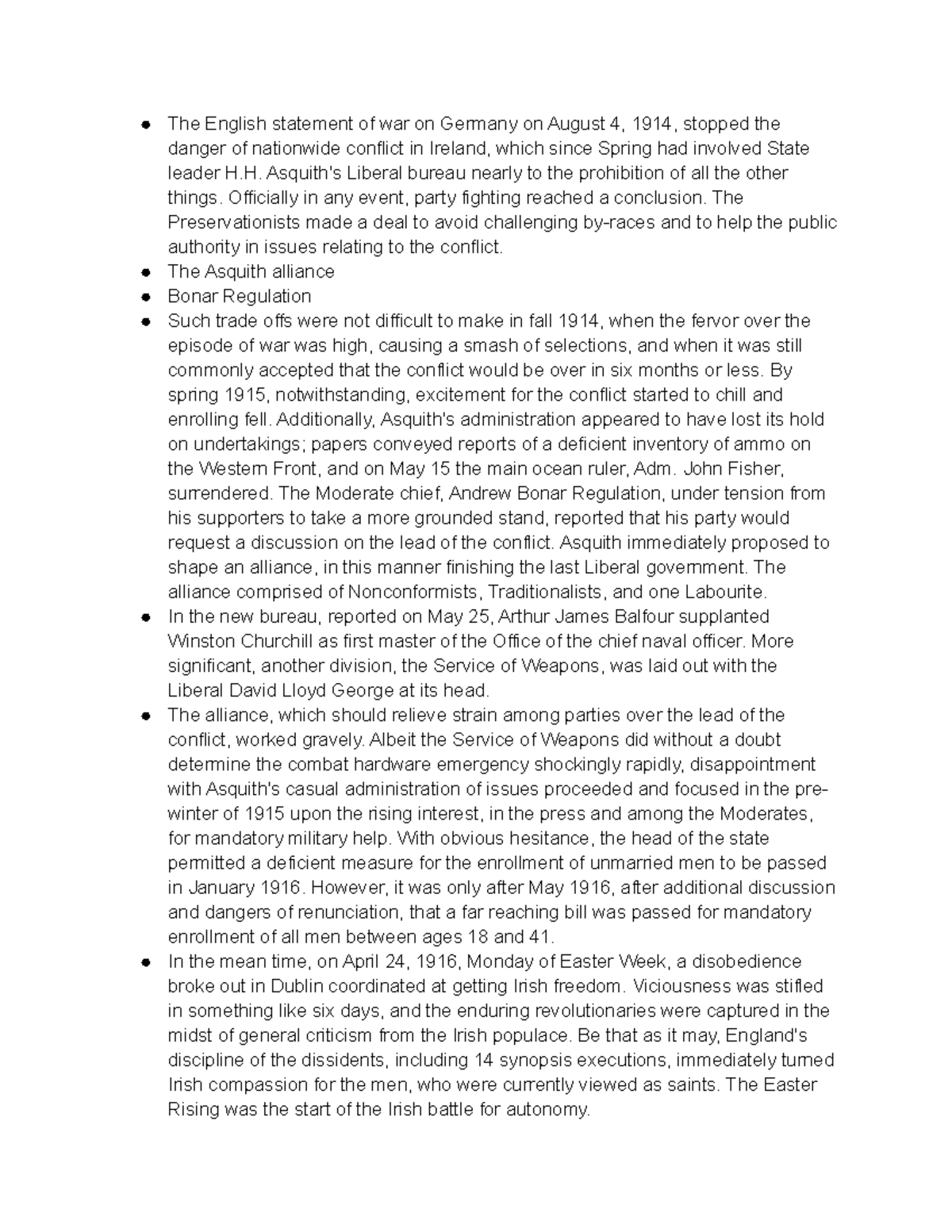 Britain In WW1 - Lecture notes from class - The English statement of ...