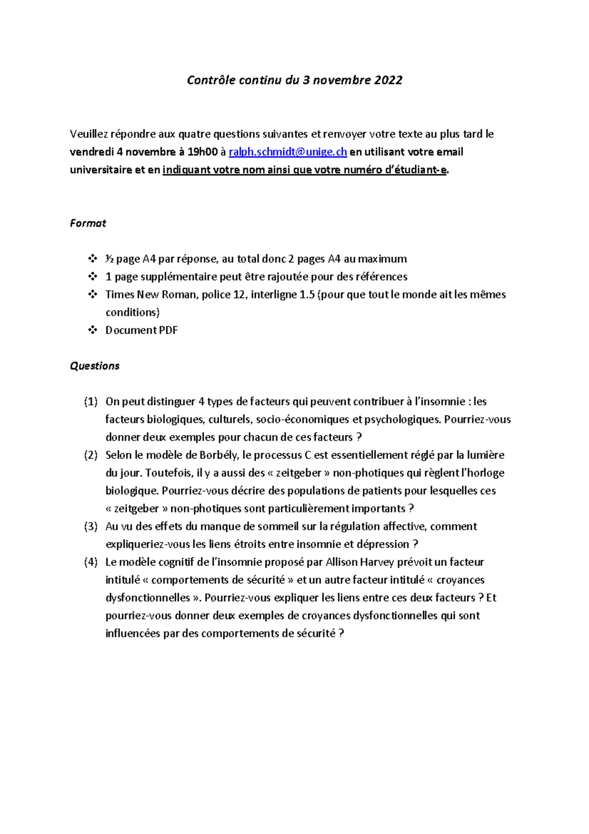 CC1 2022 - Contrôle continu 1 - Contrôle continu du 3 novembre 2022 Veuillez répondre aux quatre ...