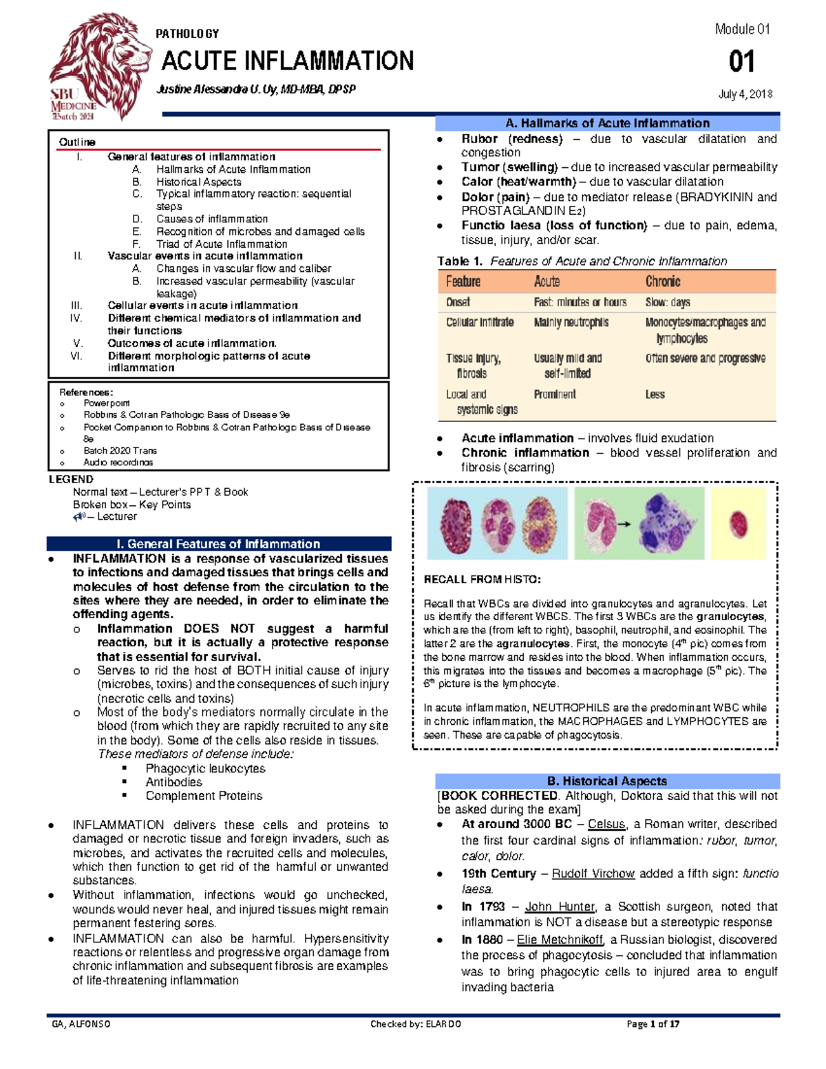 M01L01 - Acute Inflammation - ####### PATHOLOGY Justine Alessandra U ...