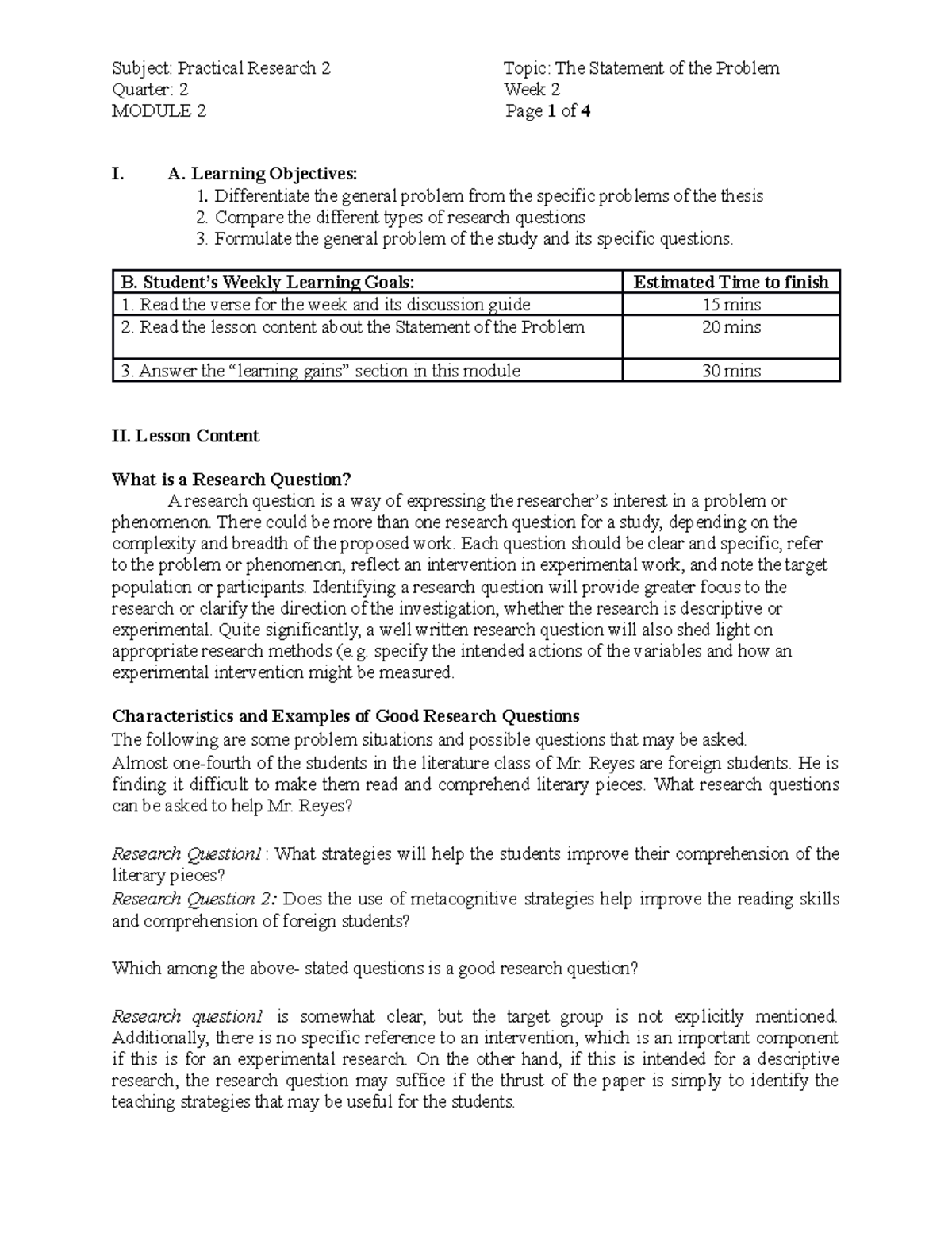 Quarter 2 Module 2 23 24 - These are my notes. - Quarter: 2 Week 2 ...