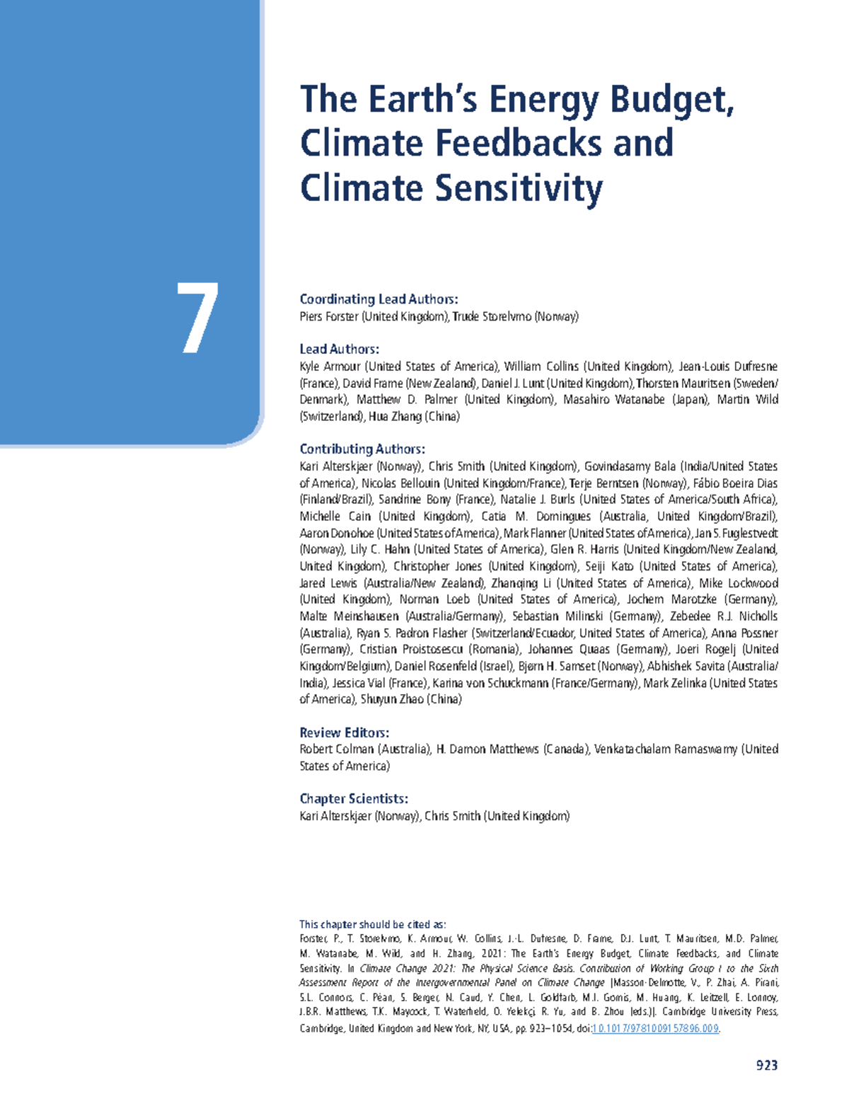 IPCC AR6 WGI Chapter 07 - IPCC - SPM 7 Coordinating Lead Authors: Piers ...