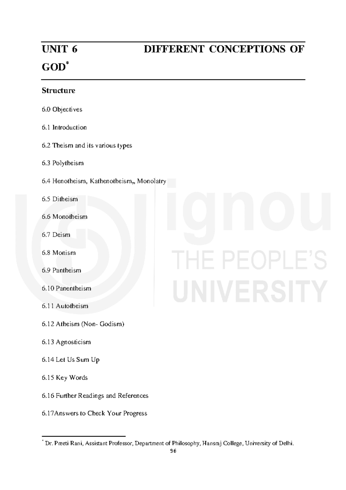 Unit-6 - DFGFD - UNIT 6 DIFFERENT CONCEPTIONS OF GOD* Structure 6 ...