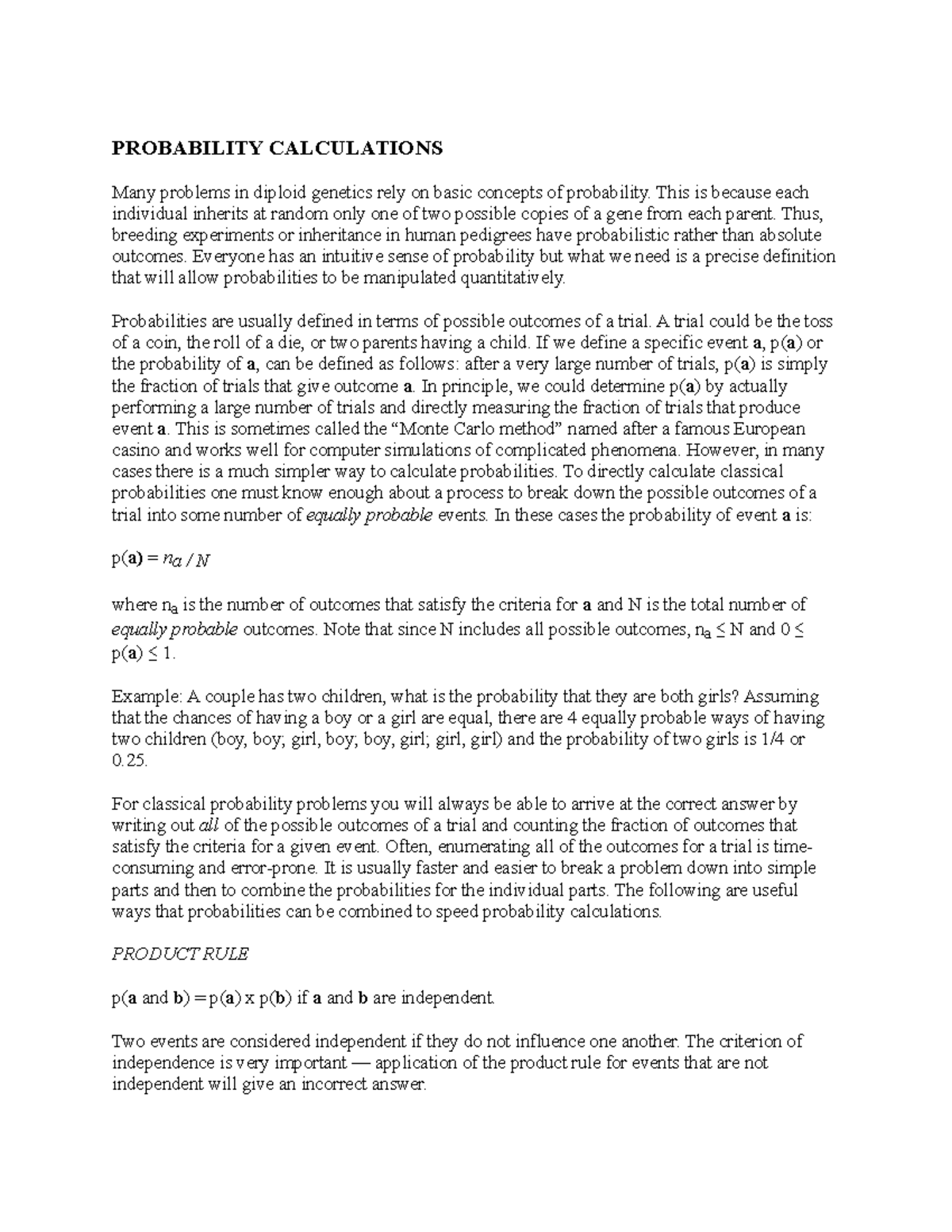 Probability Calculations - PROBABILITY CALCULATIONS Many problems in ...