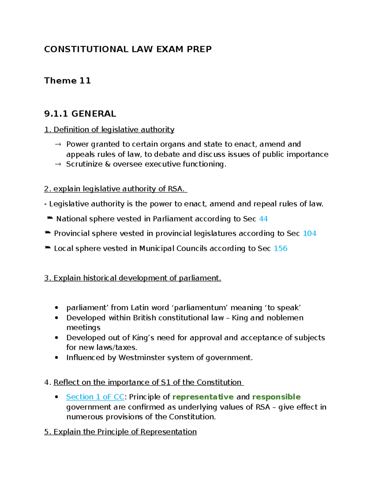 Constitutional l AW EXAM PREP - Copy - CONSTITUTIONAL LAW EXAM PREP Theme 11 9.1 GENERAL ...