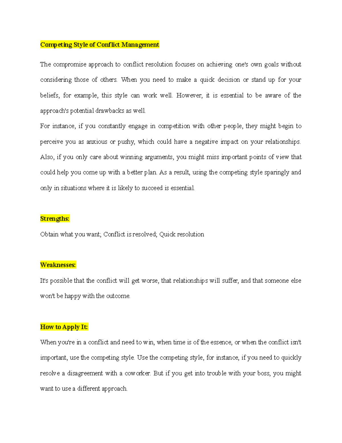 Competing Style of Conflict Management - When you need to make a quick ...