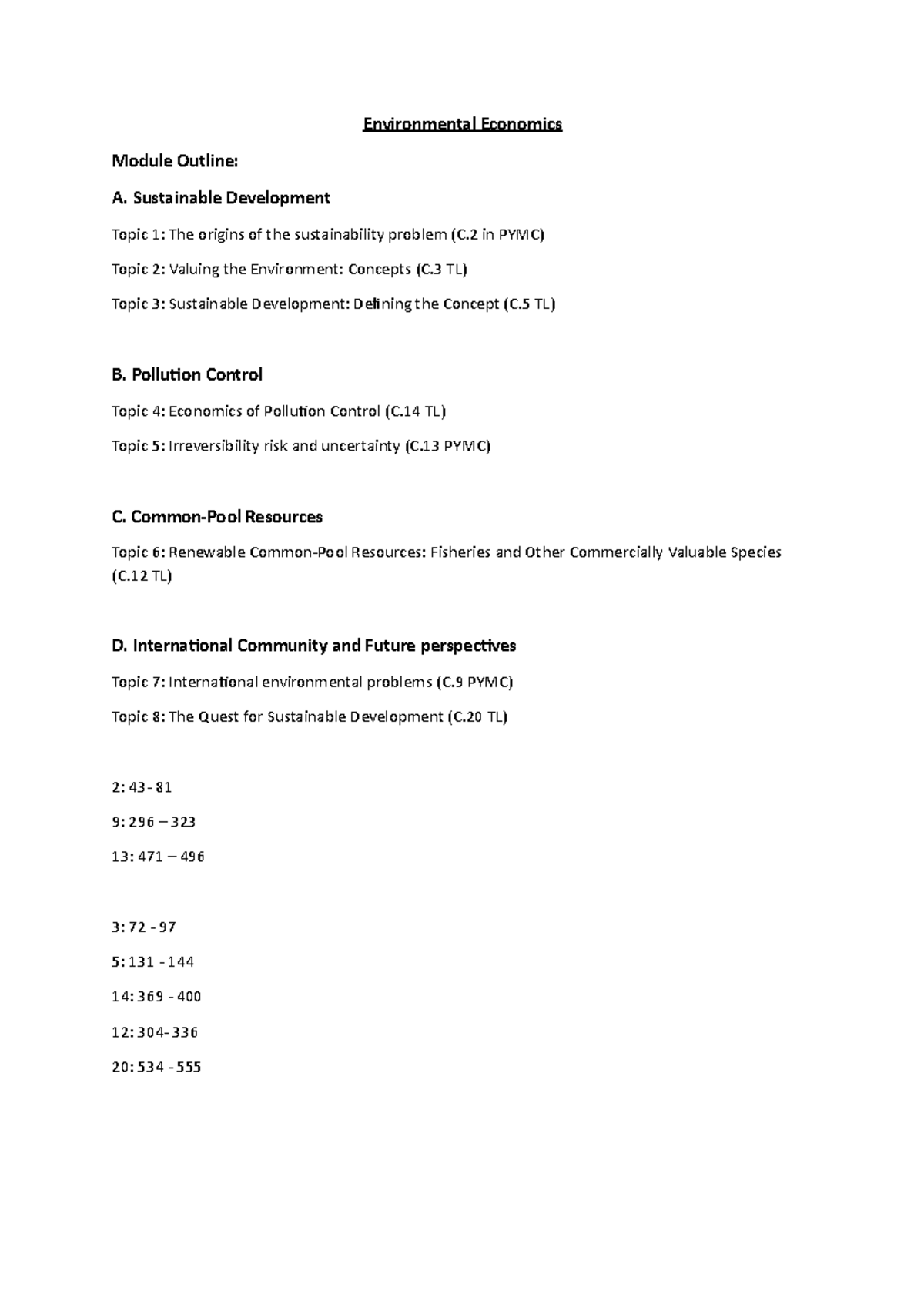Environmental Economics syllabus - Environmental Economics Module ...