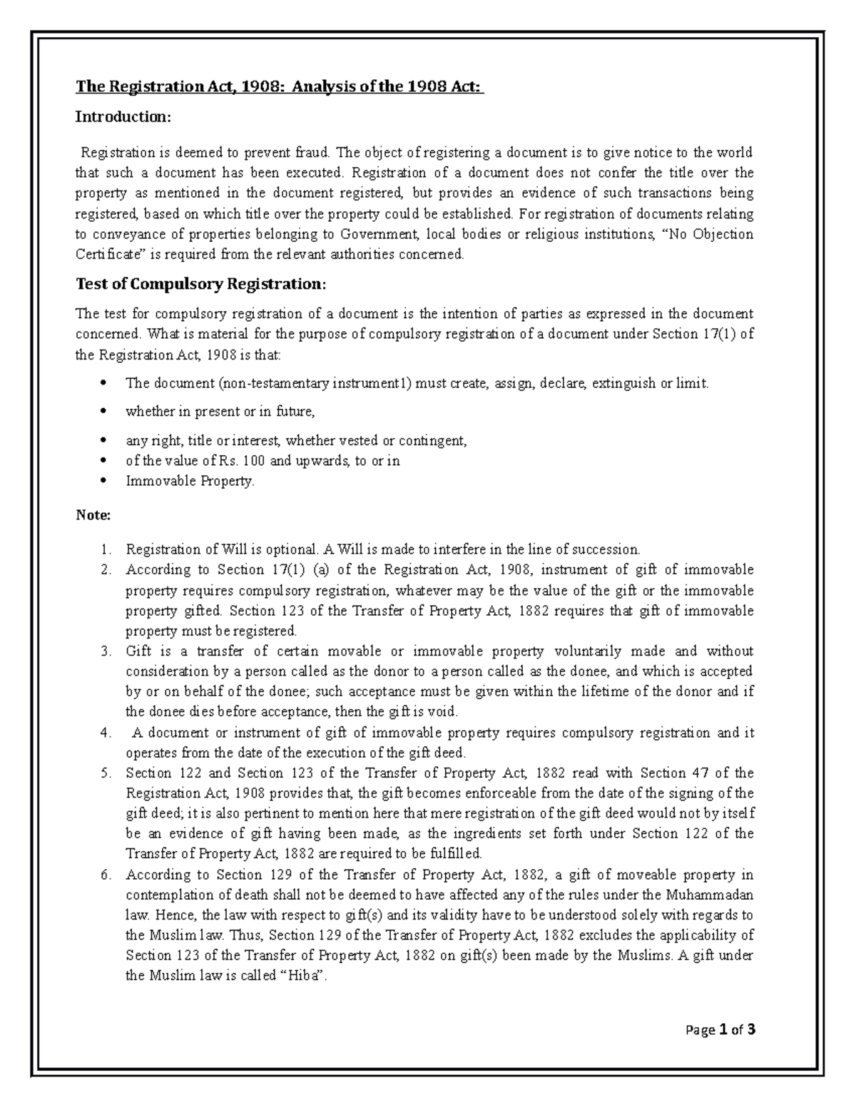 The Registration Act - The object of registering a document is to give ...