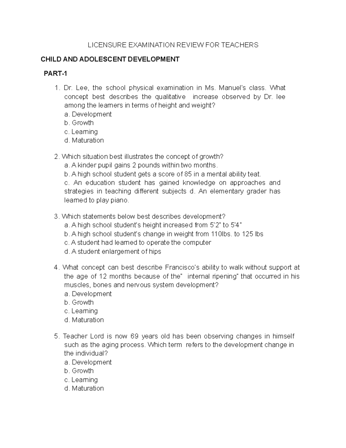 Licensure Examination Review FOR Teachers - LICENSURE EXAMINATION ...