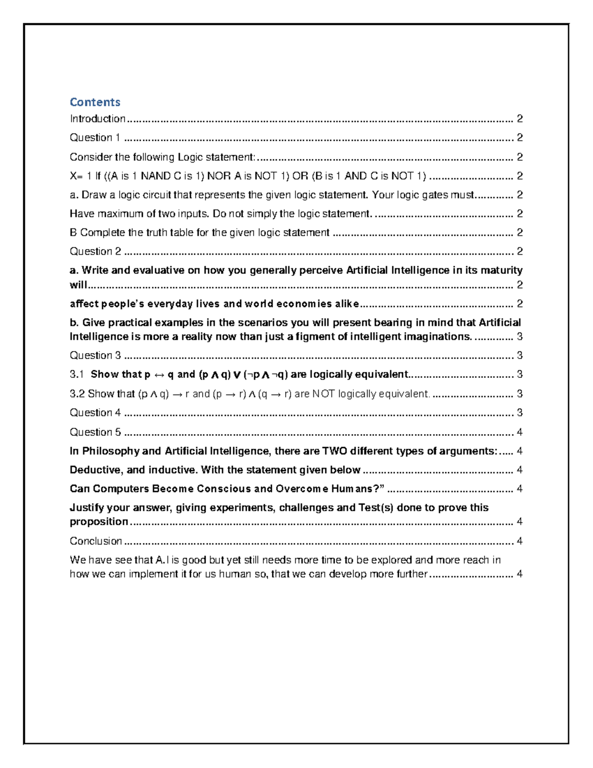 401800427- Artificial Intelligence 700(2022S2AFI700H) - Contents ...