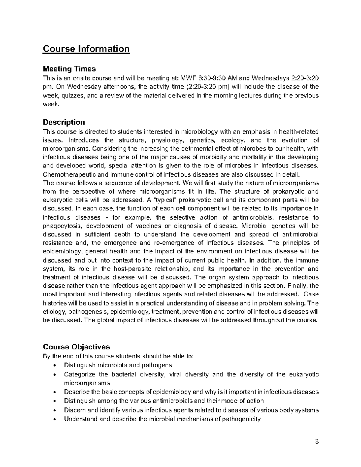 Course Information and documents for microbio - 3 Course Information ...