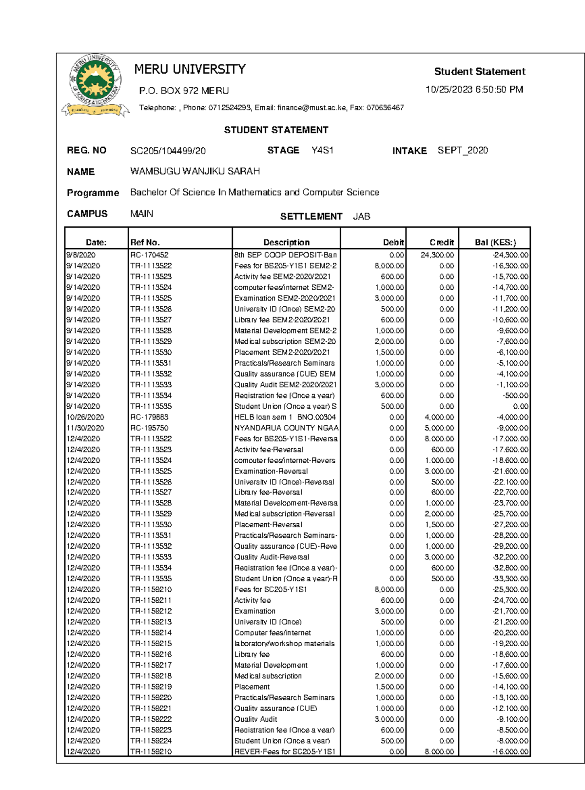 FEES Statement-SC20510449920 - MERU UNIVERSITY 9/14/2020 TR-1113522 ...