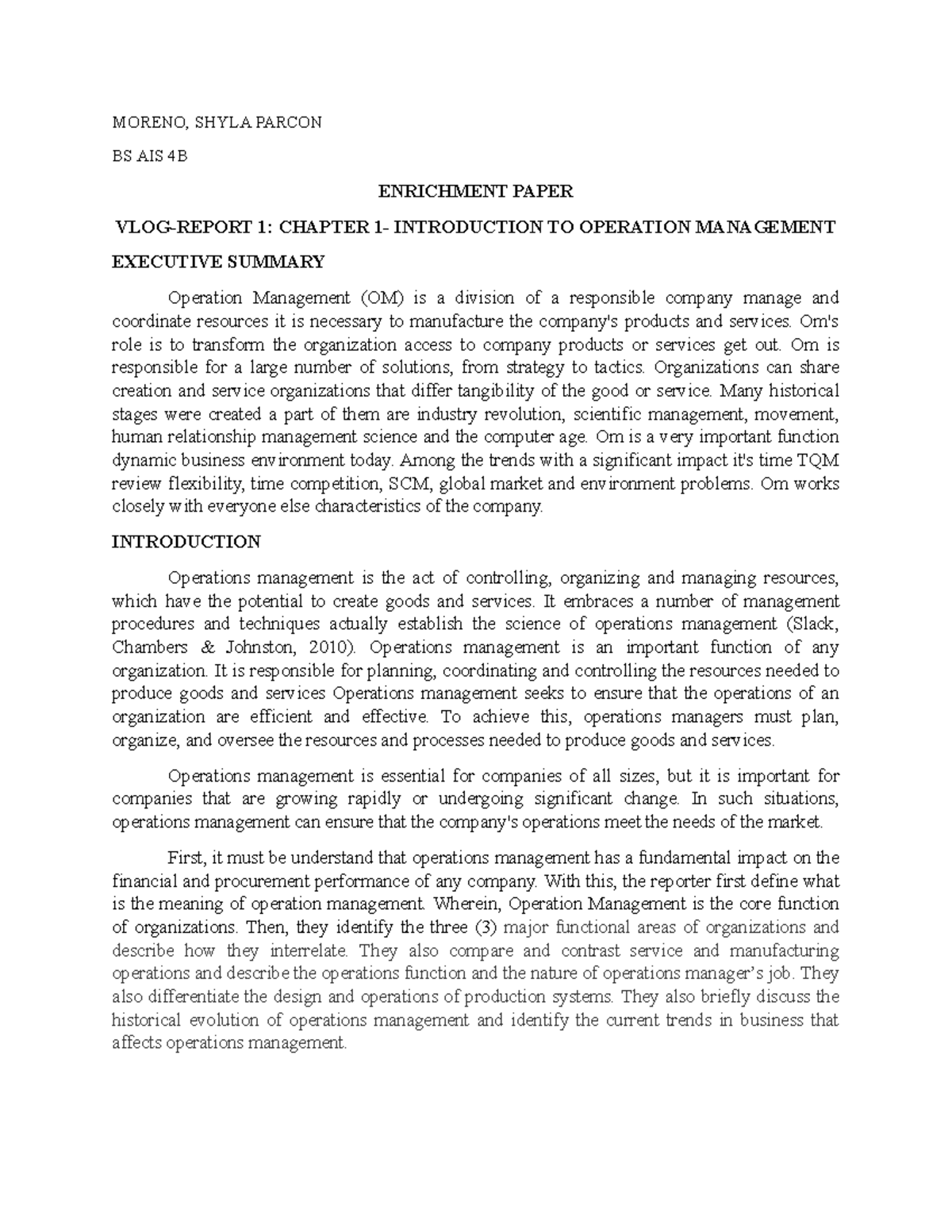 Enrichment Paper 1- Introduction to Operation Management - MORENO ...