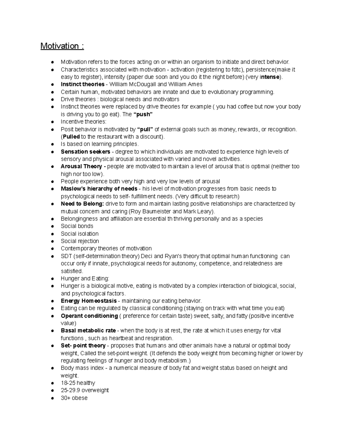 General psychology notes #4 motivation - Motivation : Motivation refers ...