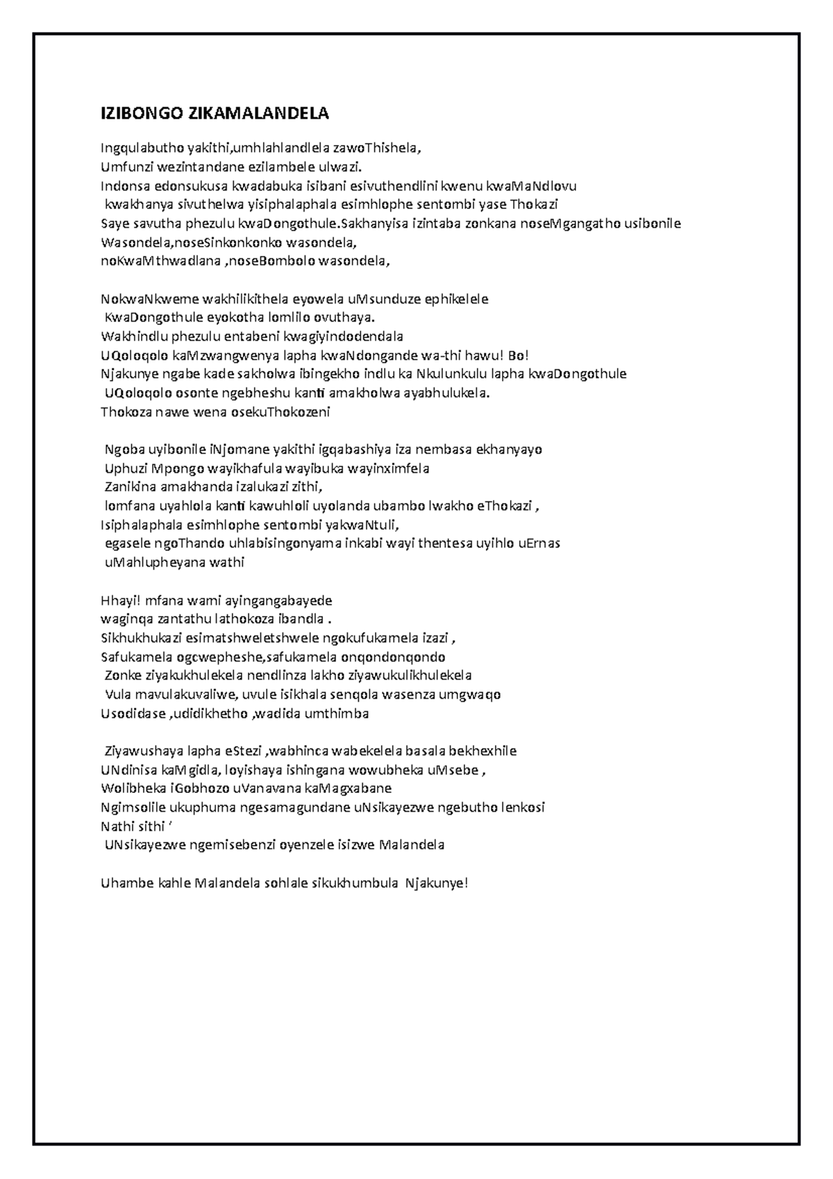 Izibongo Zikamalandela - IZIBONGO ZIKAMALANDELA Ingqulabutho yakithi ...