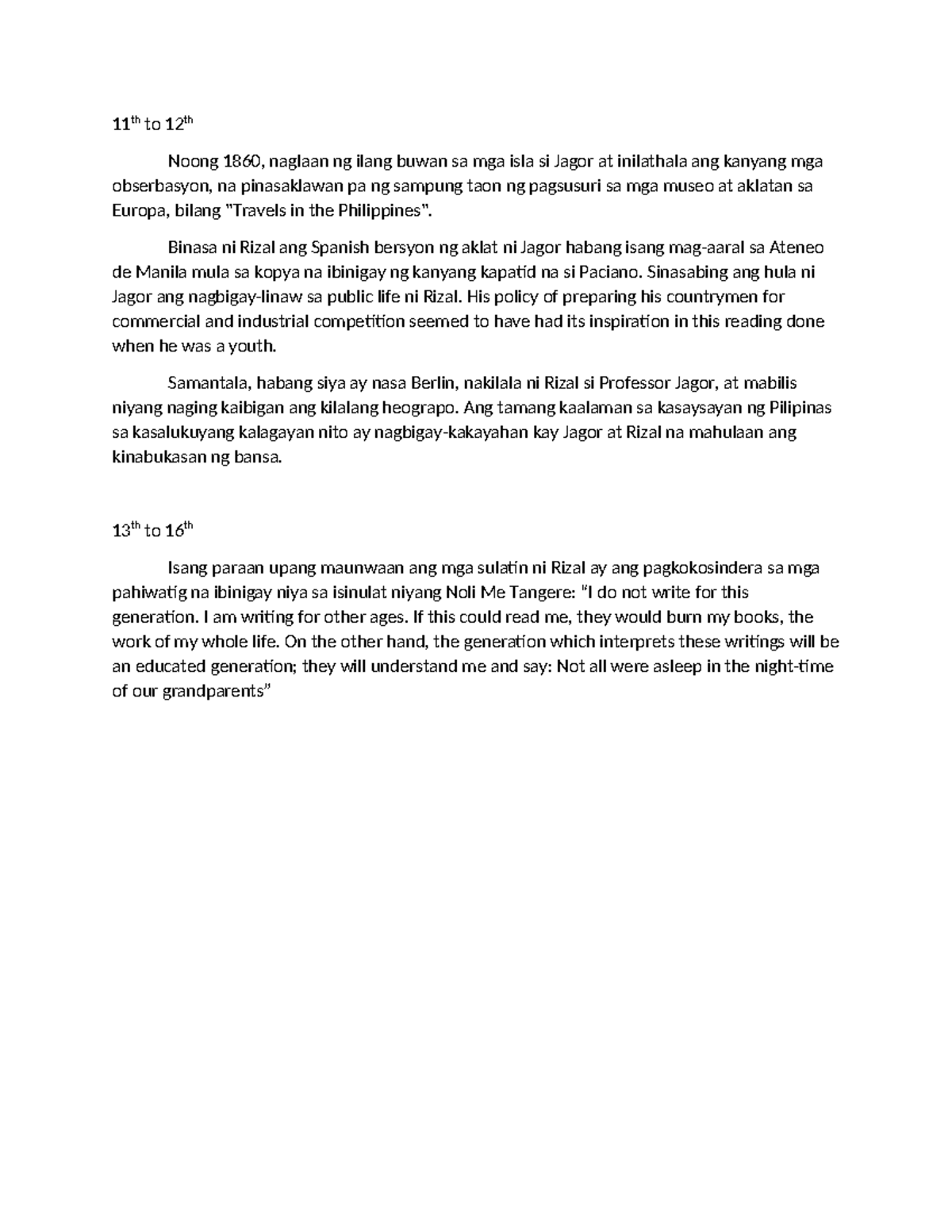 Rizal script - nothing much - 11 th to 12th Noong 1860, naglaan ng ...