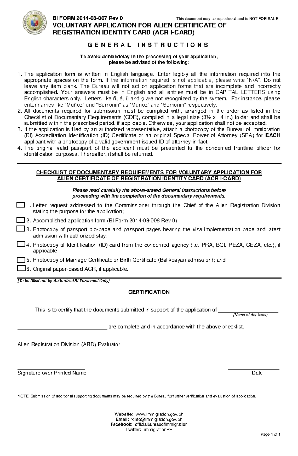 3. CDR Voluntary Application for ACR I-Card - BI FORM 2014-08-007 Rev 0 ...