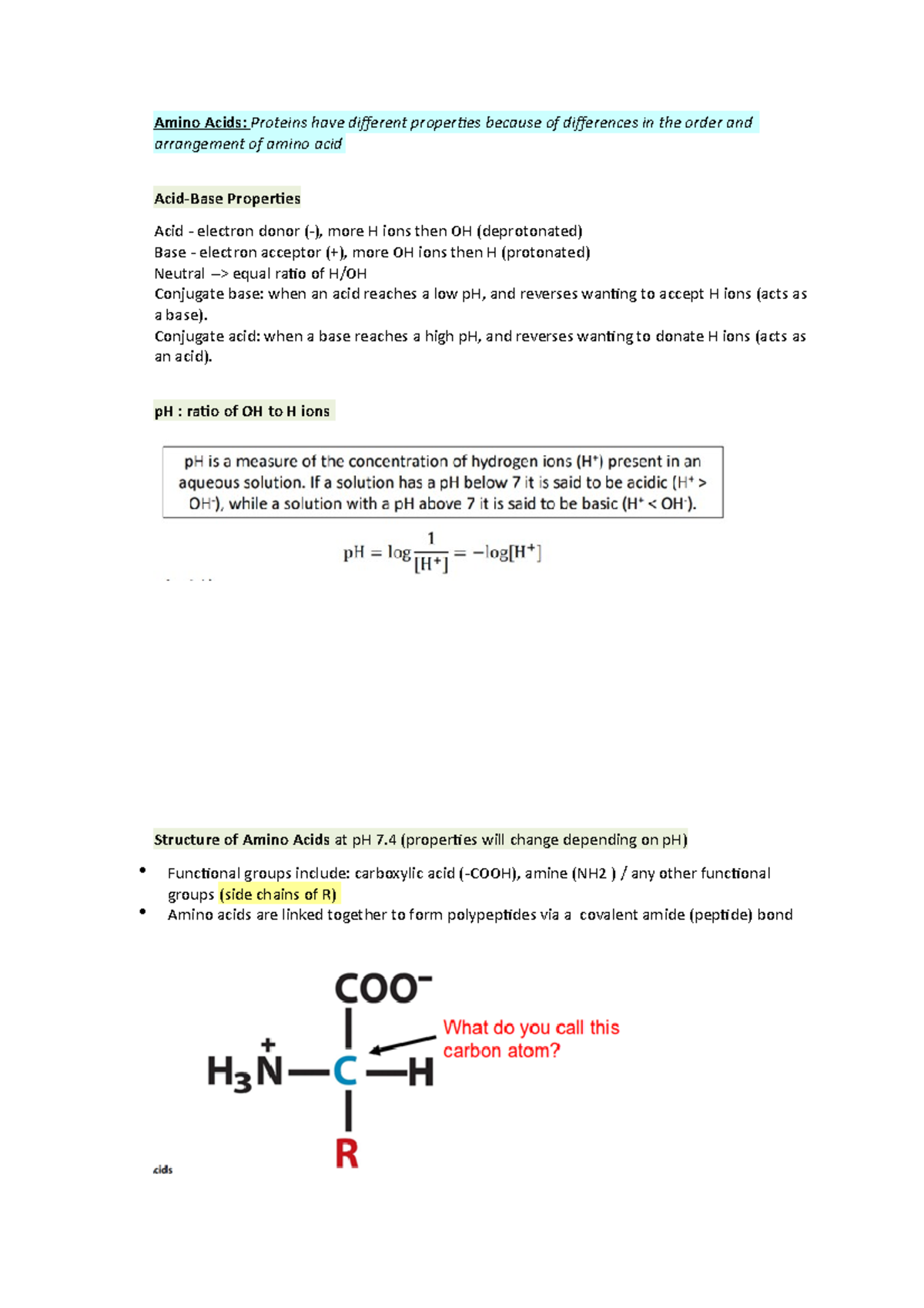 Biochemistry notes - Amino Acids: Proteins have different properties ...