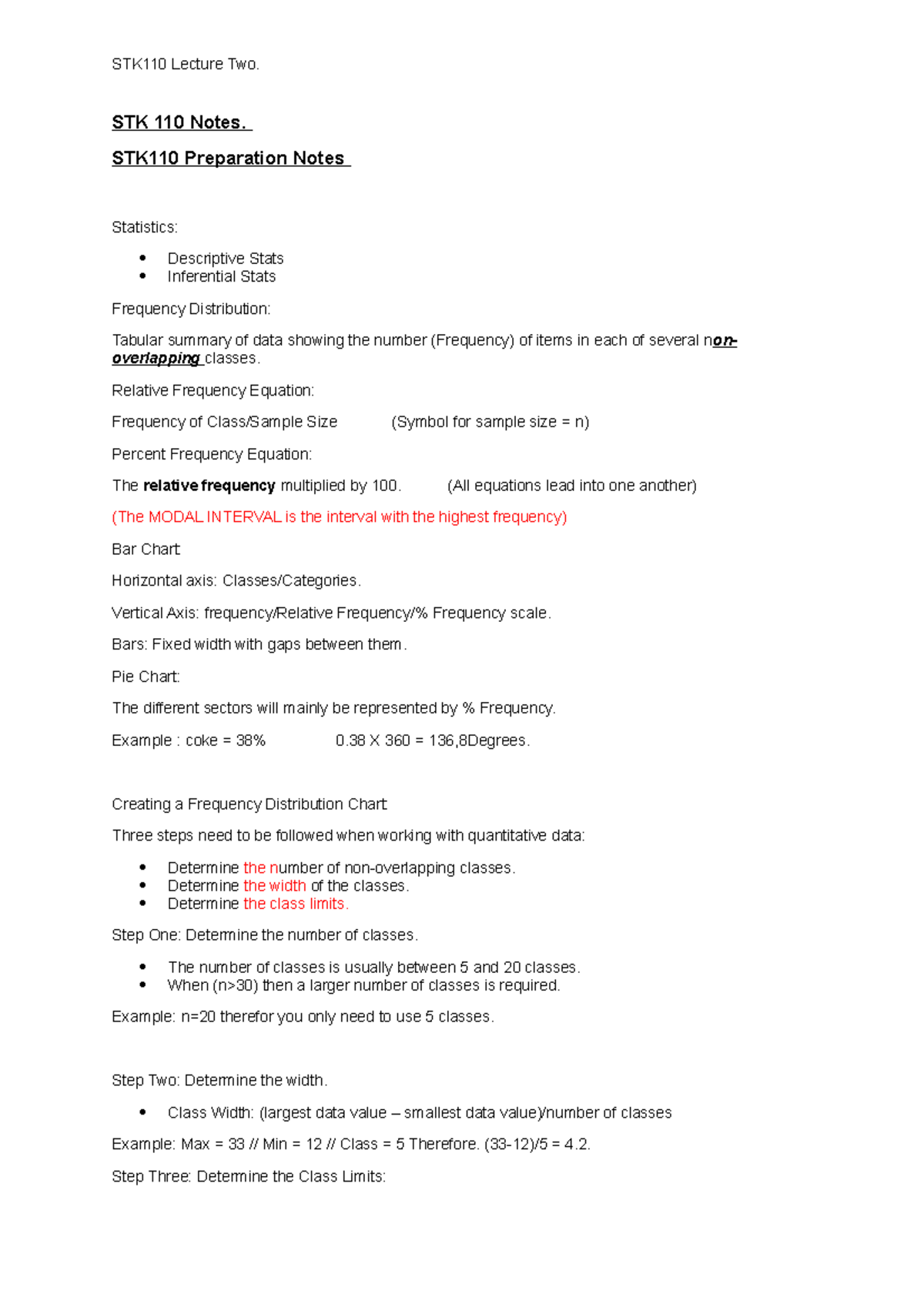 STK 110 Lecture Two Notes - STK110 Lecture Two. STK 110 Notes. STK110 ...