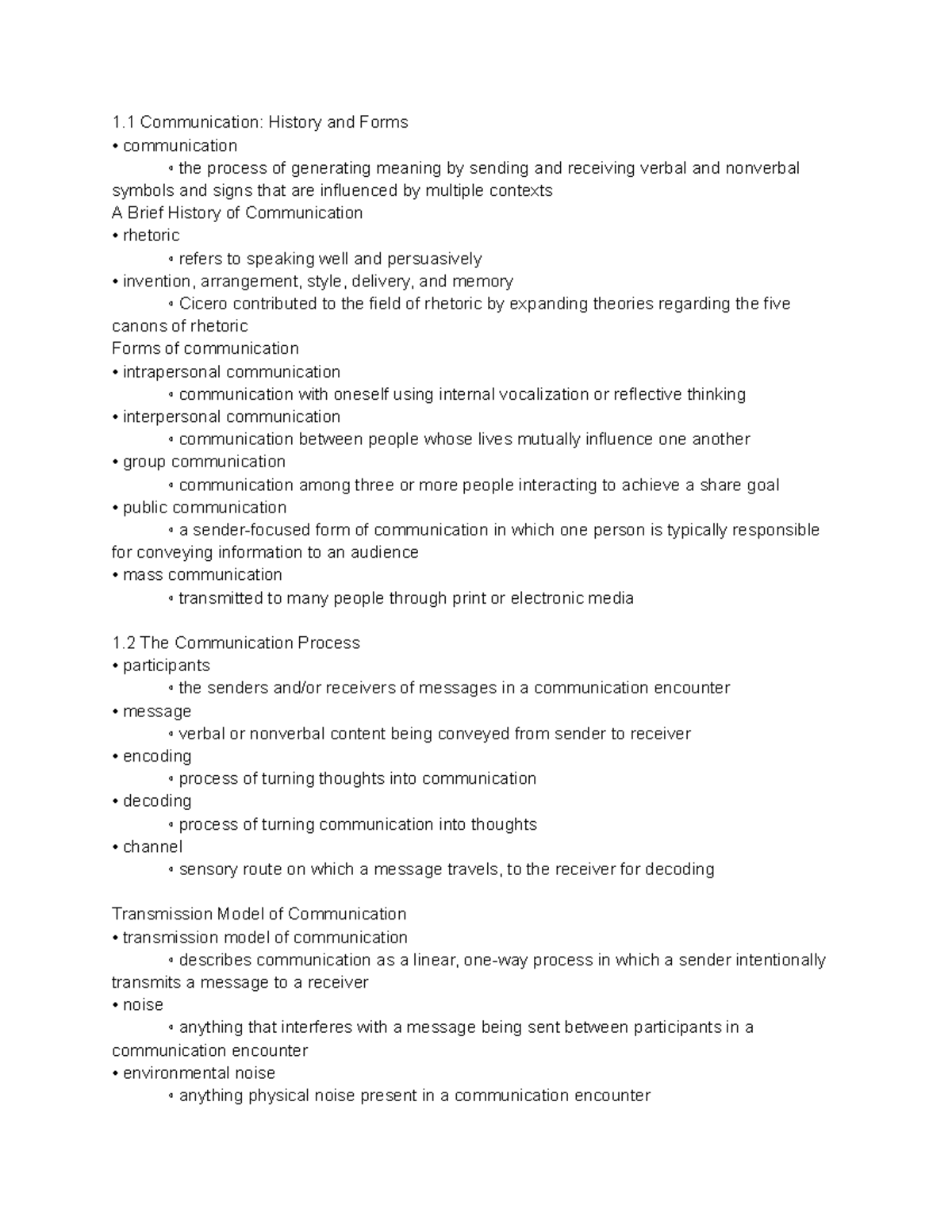 SCOM 123 chapter 1 notes - 1 Communication: History and Forms ...
