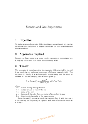 Stewart-Gee - practical - Stewart and Gee Experiment 1 Objective To ...