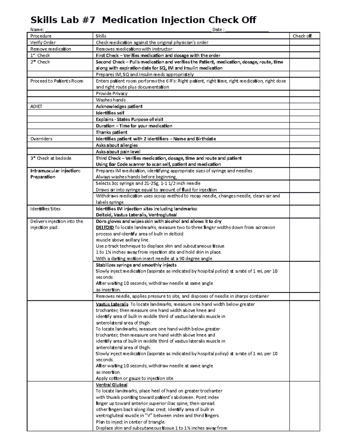 Skill 7 Medication Injection with ATI additions (1) 2020 - Skills Lab ...