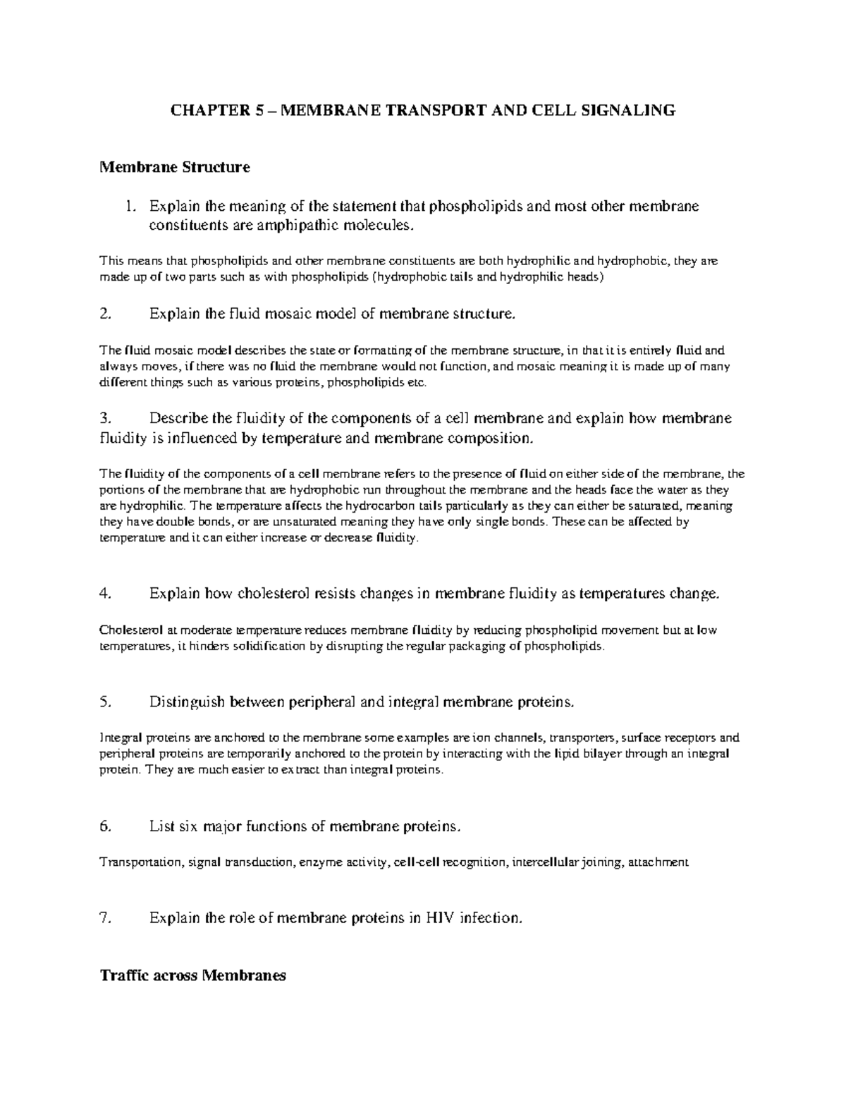 Chapter 5 Learning Outcomes - CHAPTER 5 – MEMBRANE TRANSPORT AND CELL ...