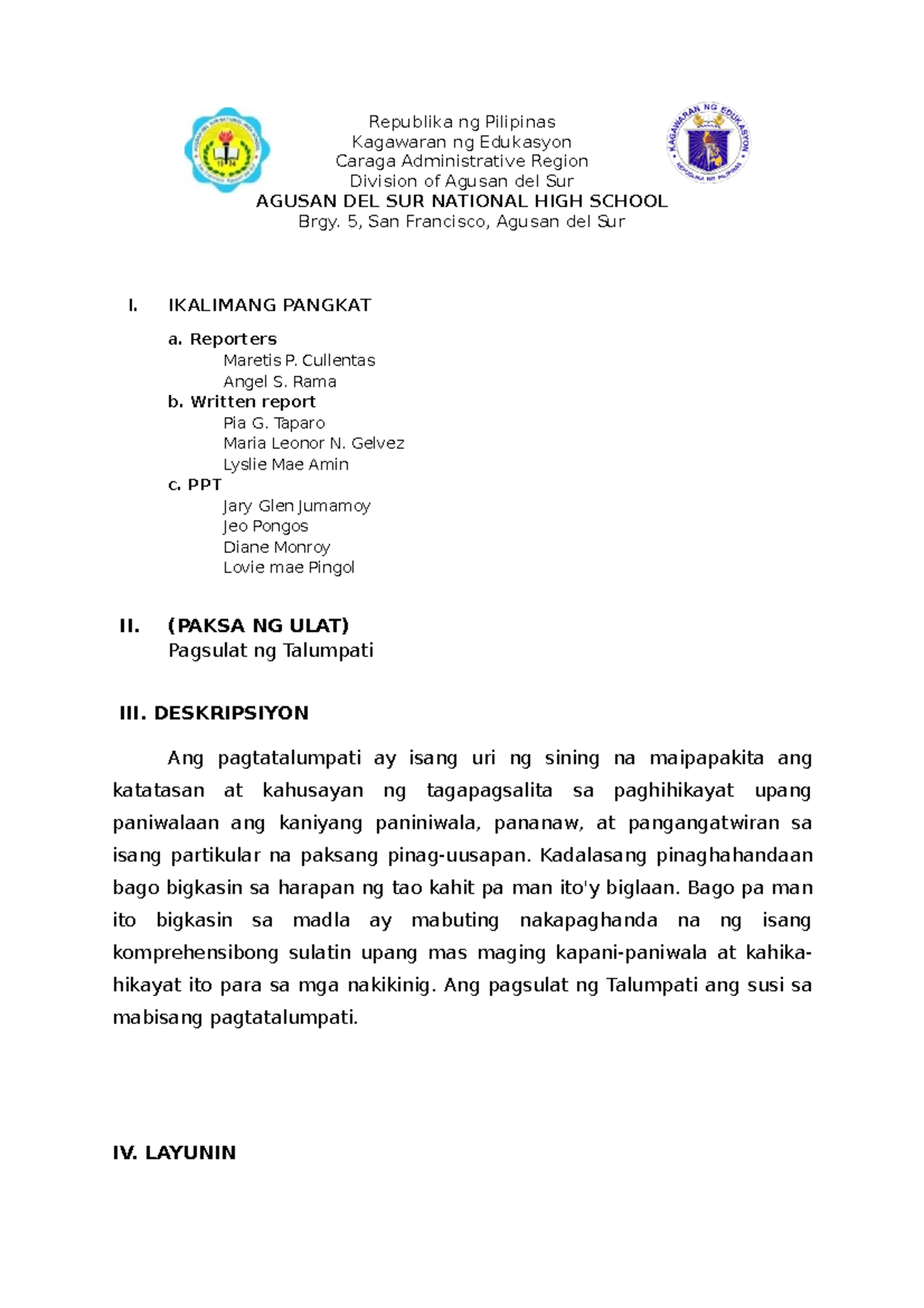 Pagsulat-NG- Talumpati-WR - Republika ng Pilipinas Kagawaran ng ...