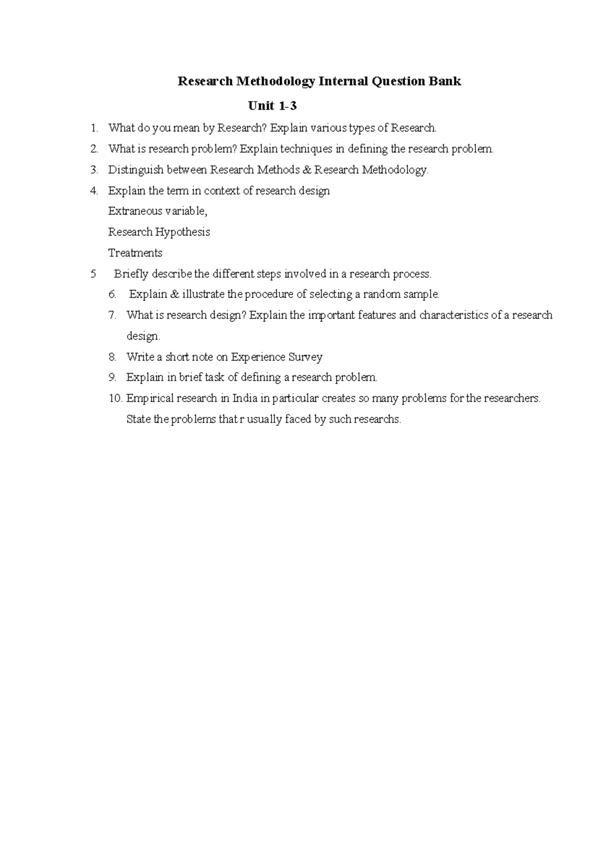 Research Methodology Internal Question Bank - What do you mean by ...
