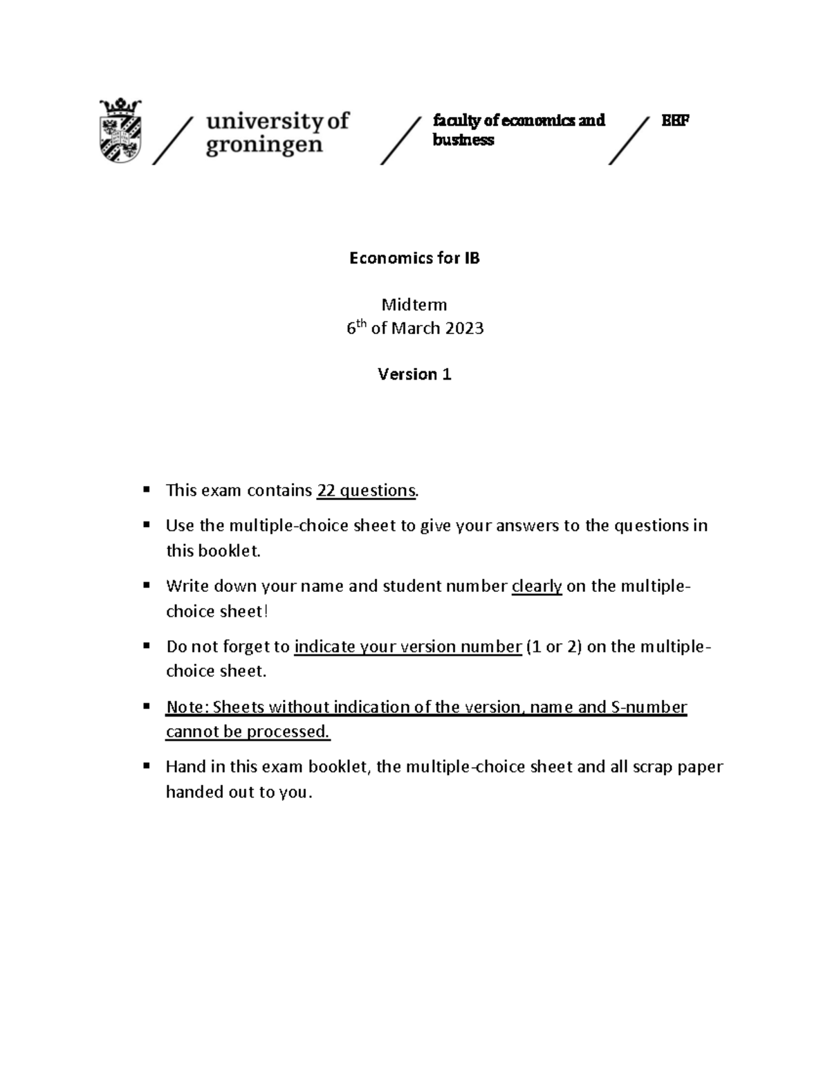Midterm 2023 - Version A with Answer Key - Economics for IB Midterm 6 ...