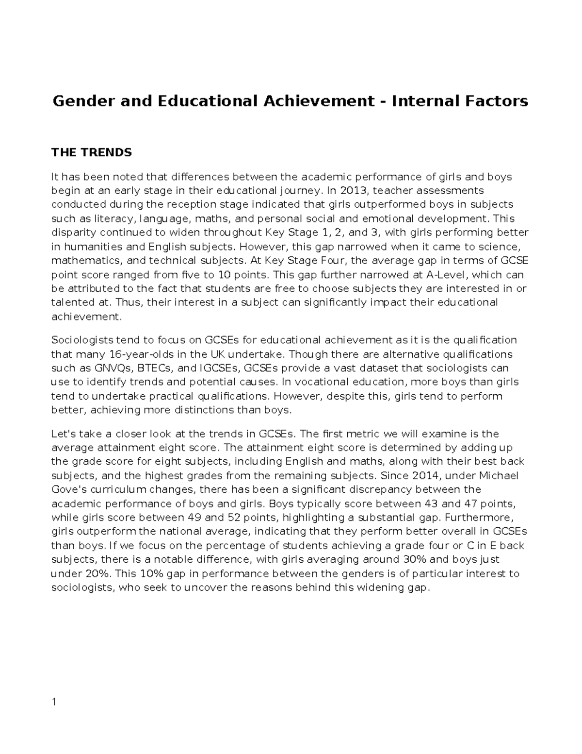 ED13 - Transcript - Notes - Gender and Educational Achievement ...