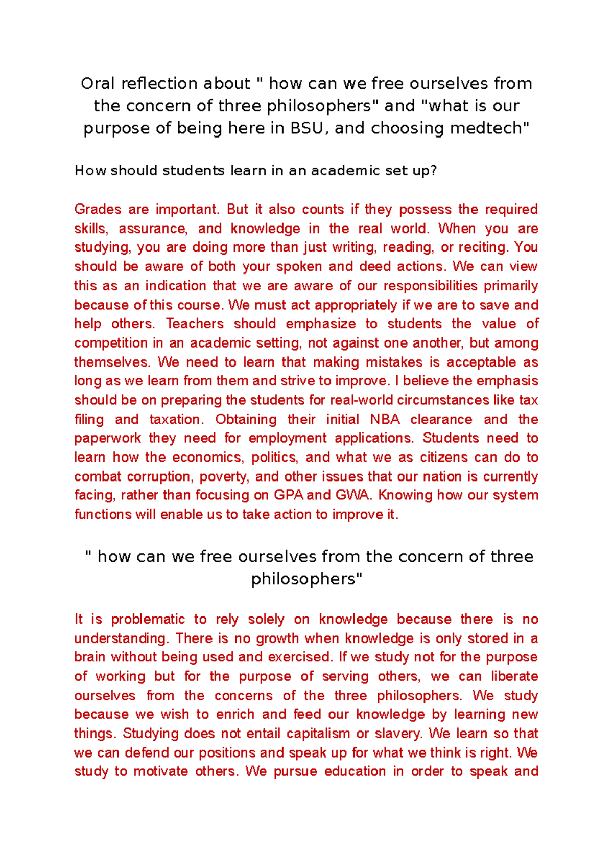 Recitation - SSP - Ssp - Oral reflection about " how can we free ...