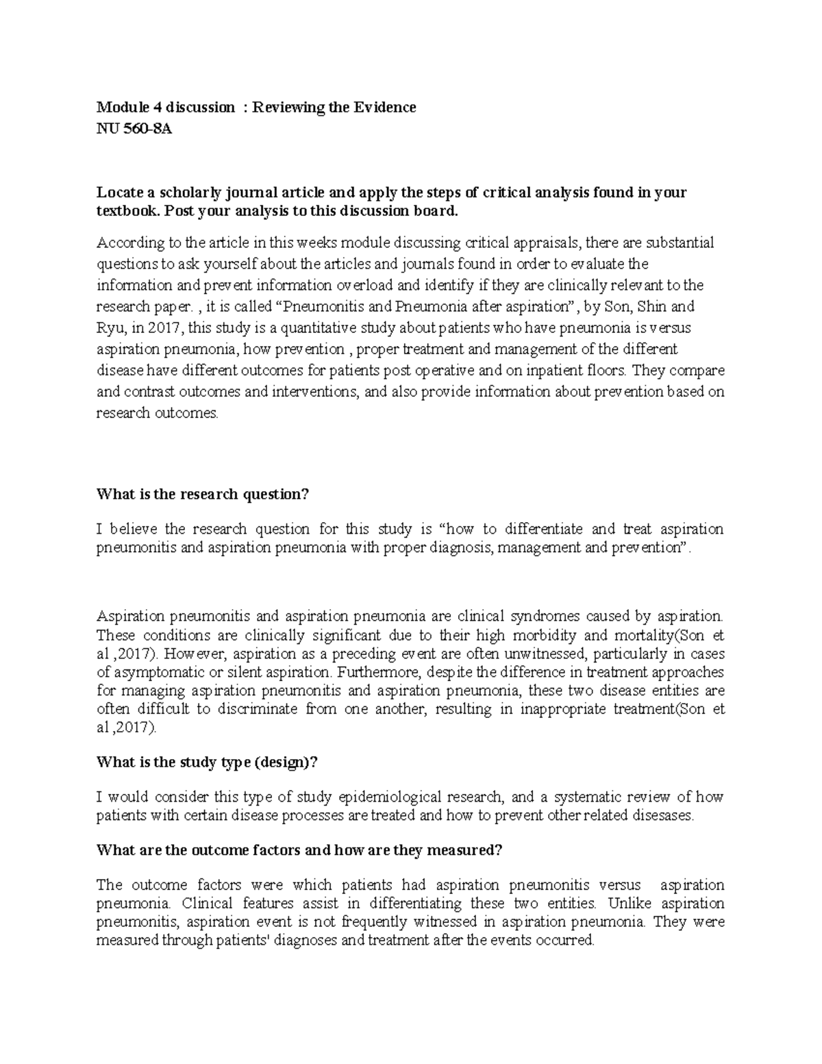 Module 4 discussion Reviewing the Evidence - Module 4 discussion ...