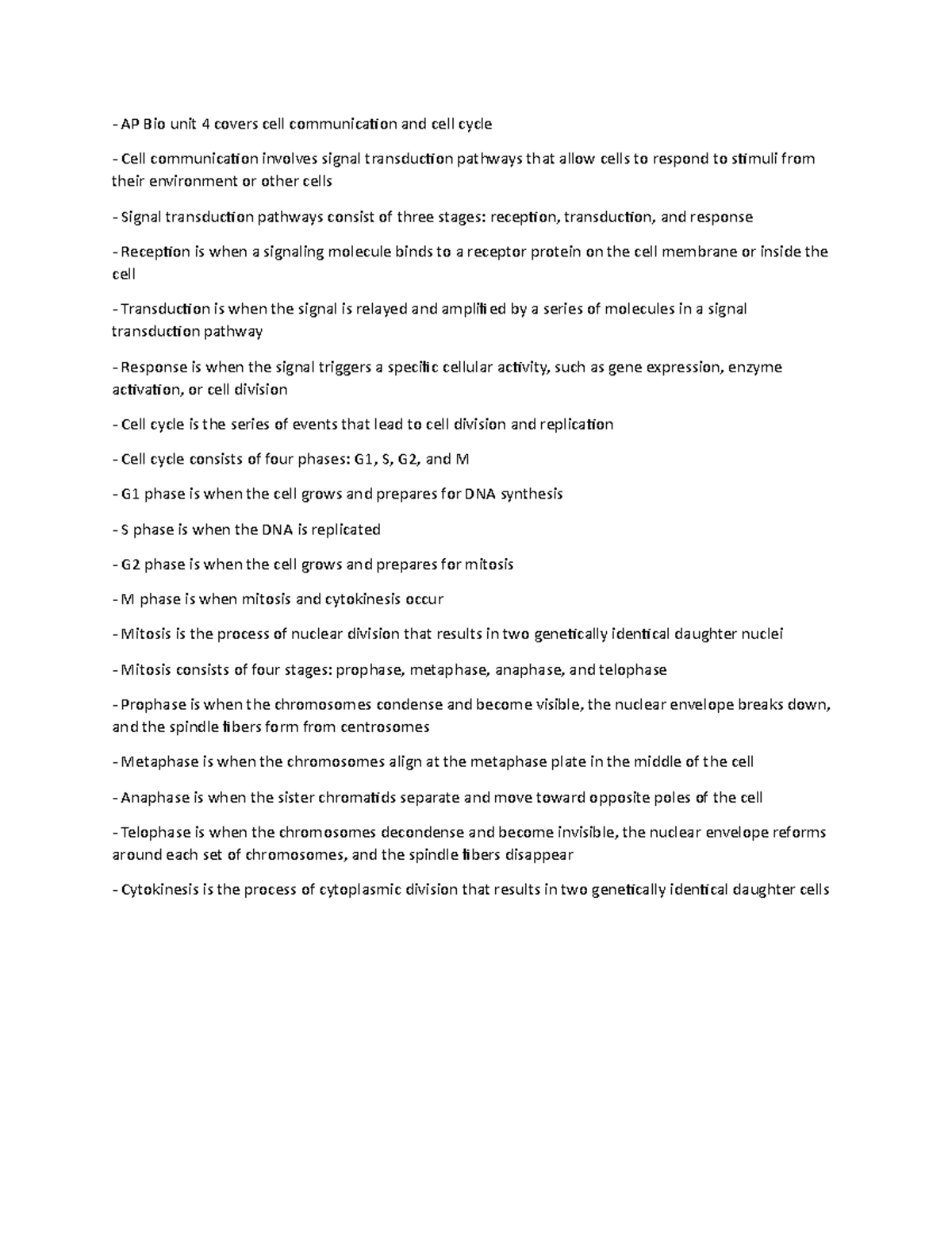 Unit 4 - Class Notes - AP Bio unit 4 covers cell communication and cell ...