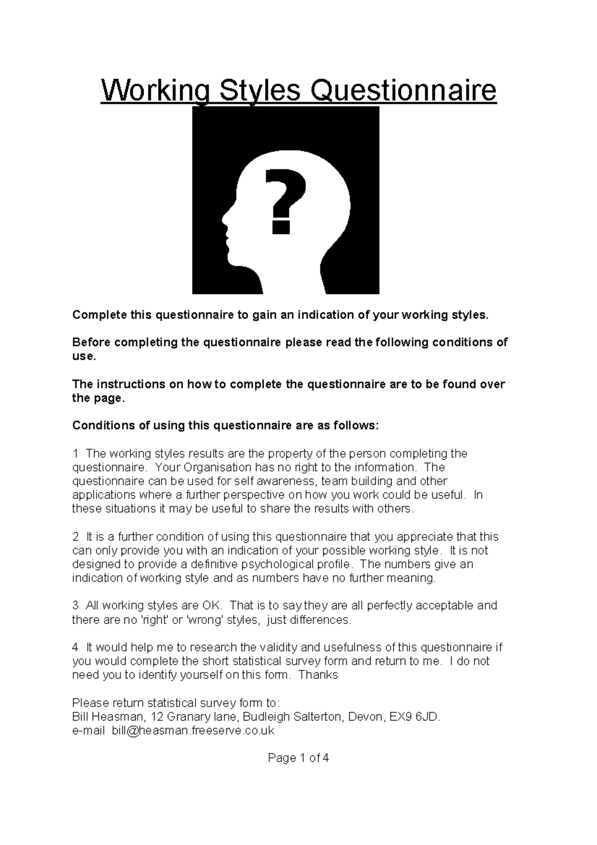 Working Styles Survey - Jewish notes - Working Styles Questionnaire ...