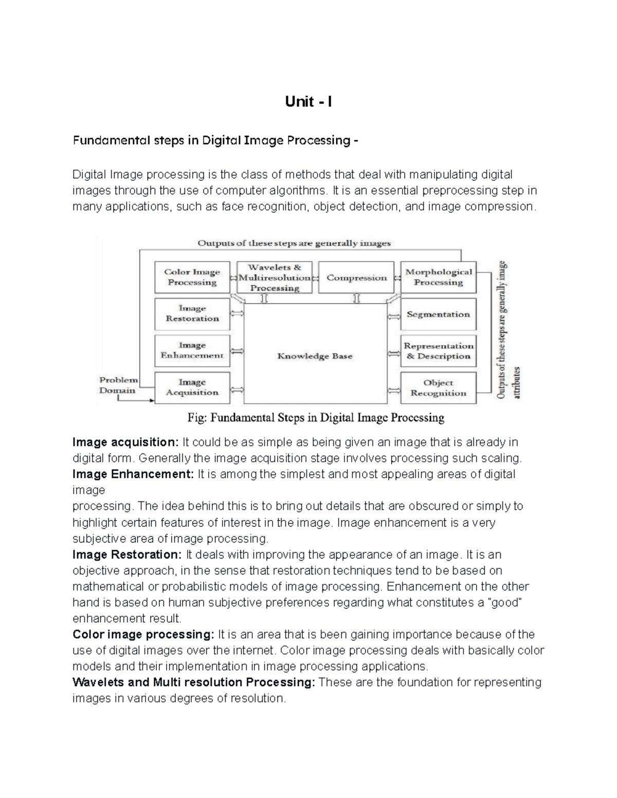 DIP Notes FOR DIGITAL IMAGE PROCESSING - Unit - I Fundamental steps in ...