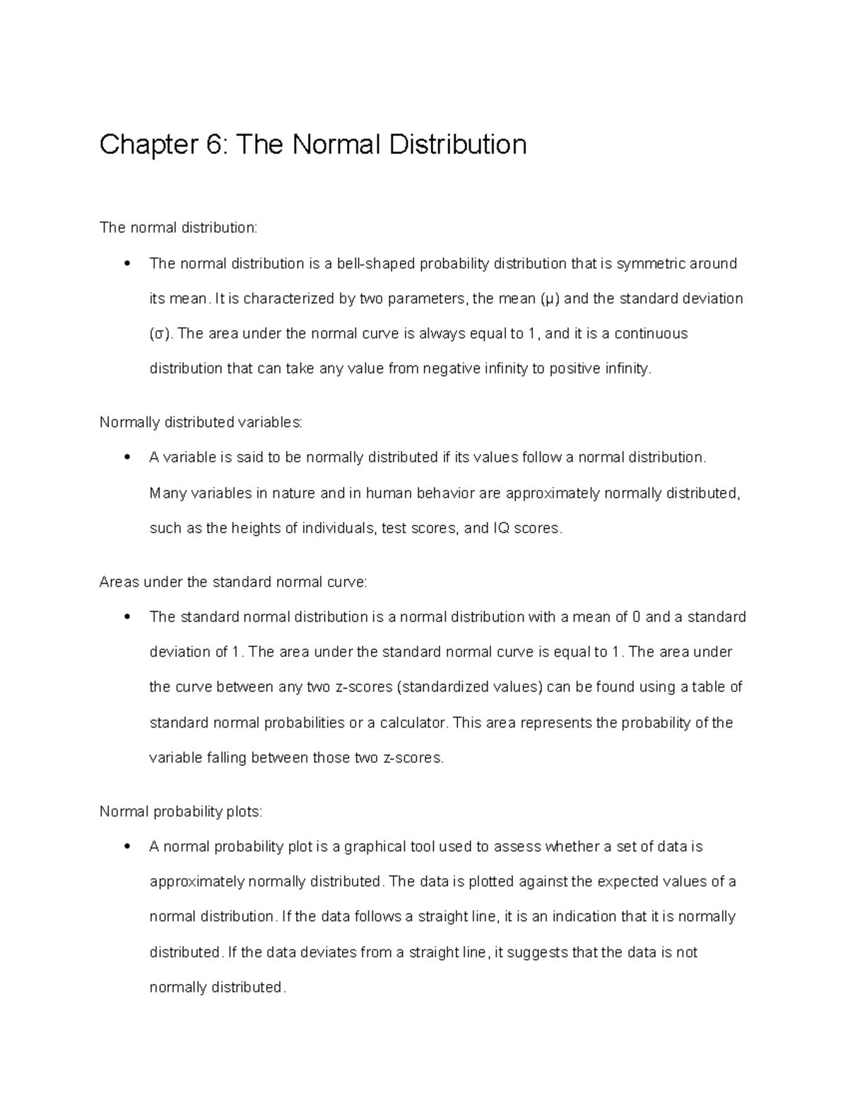 MA-150 Statistics I, Chapter 6 Notes - Chapter 6: The Normal ...