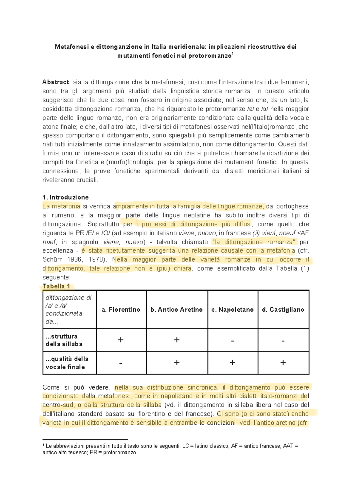 Metaphony and diphthongization in Southern Italy reconstructive ...