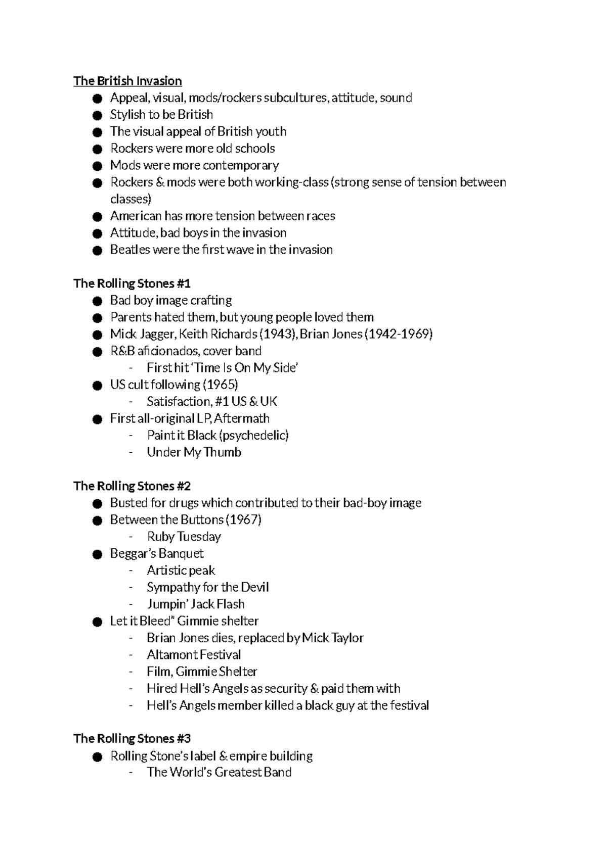 MUSI 1530 - Week 4 - Rock and Popular Music Notes - The British ...