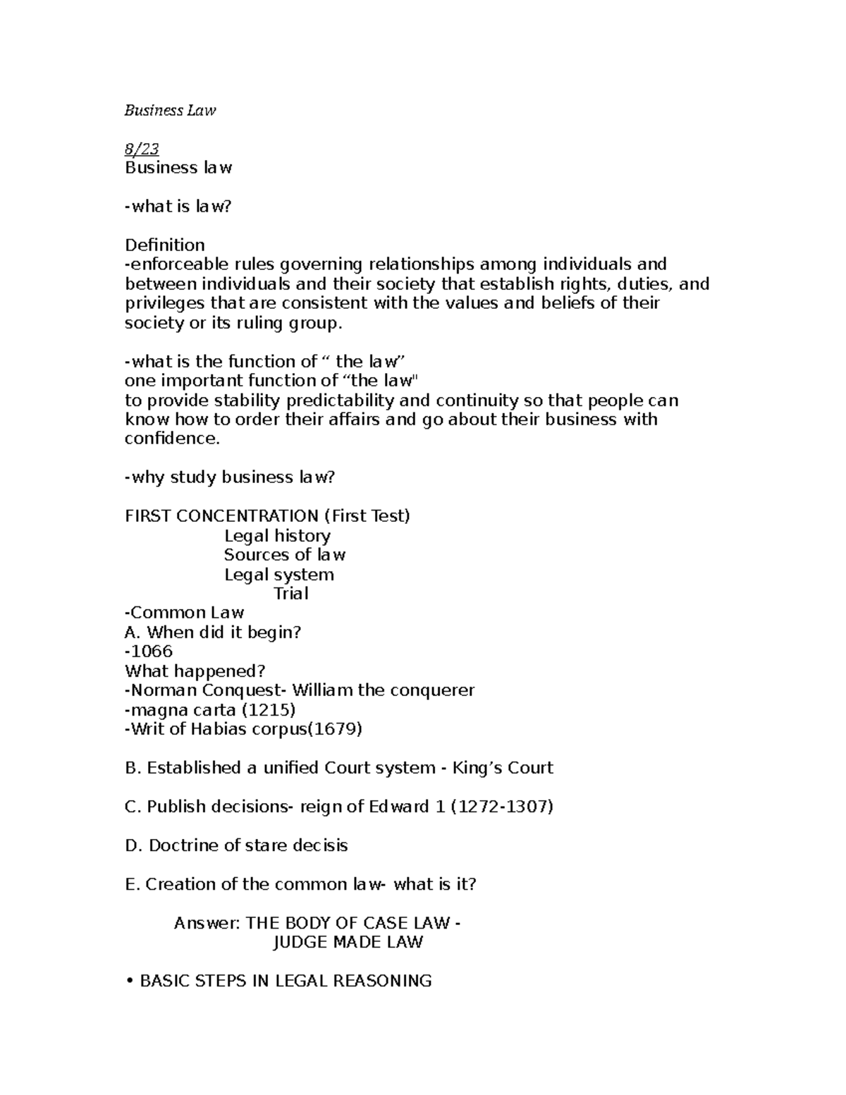 Business Law Notes - Business Law Business law is law? Definition rules ...